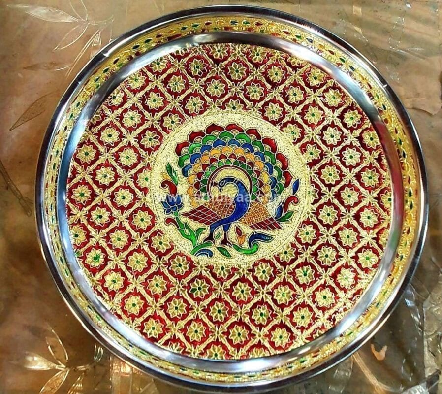 Stainless Steel Meenakari Pooja Plate | Sumangali Set Online