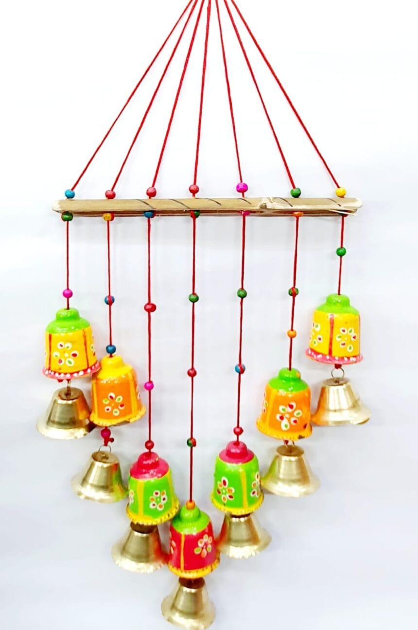 Wooden Multicolor Bells wall hanging – Athulyaa
