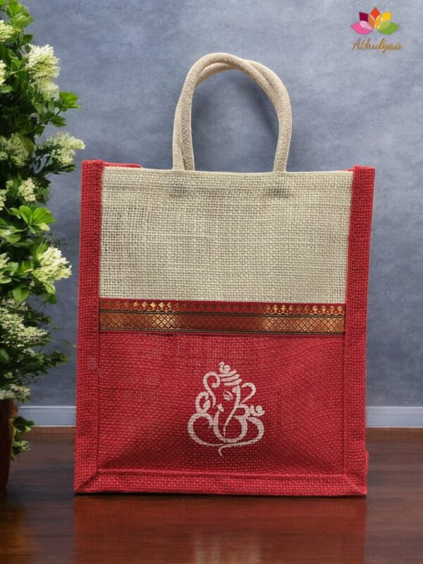 Twin colour Ganesha Jute bag with zari – Athulyaa